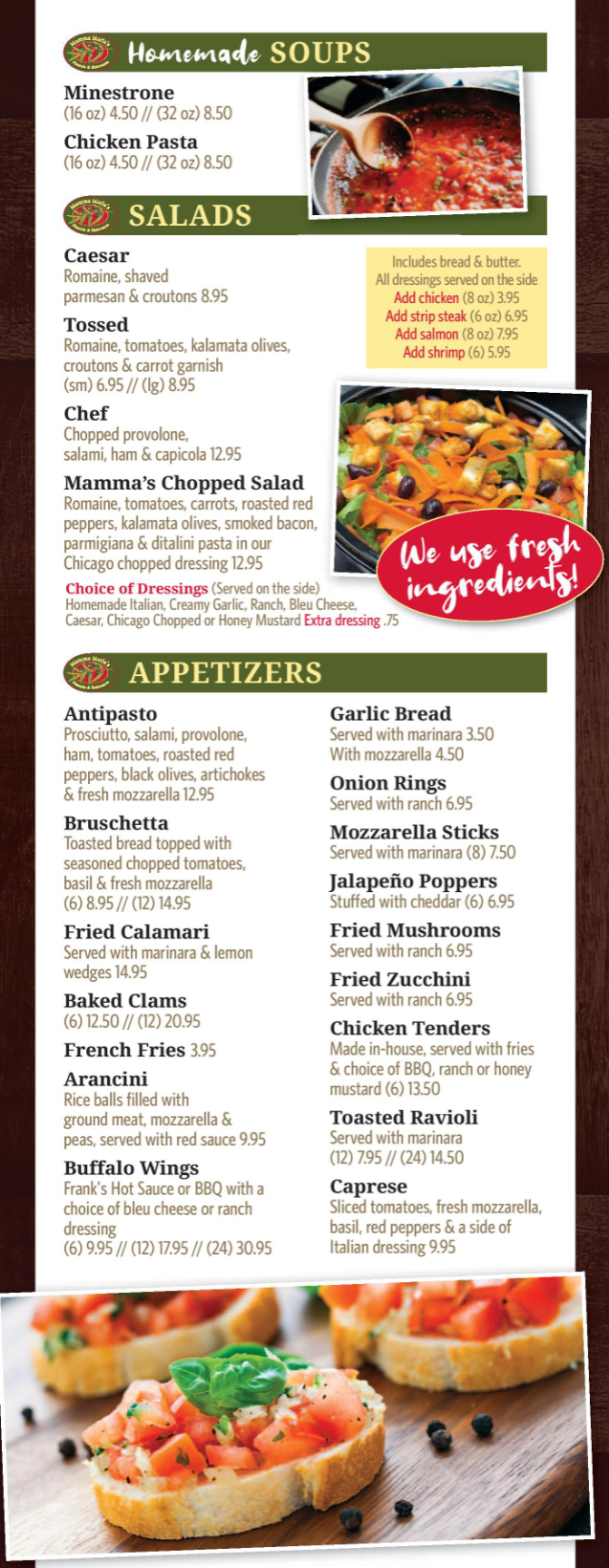 MM 12×18 carry out menu-Appetizers | Mamma Maria's