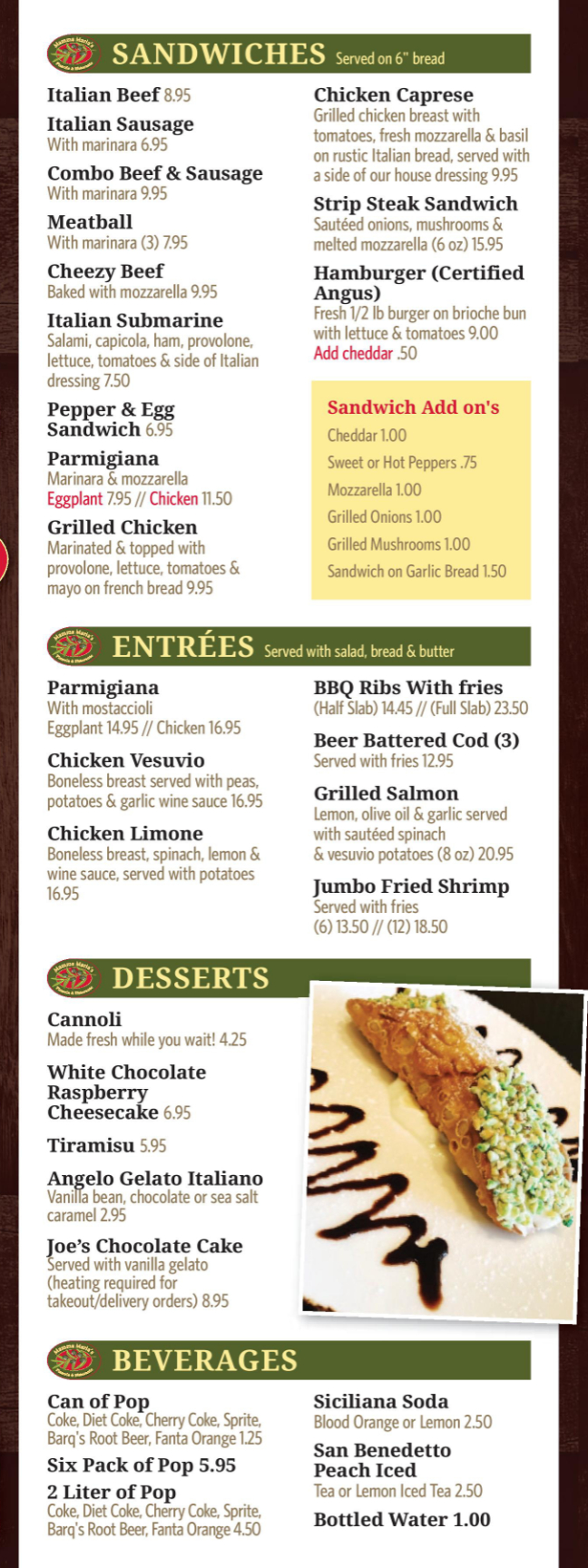 MM 12×18 carry out menu-Sandwiches | Mamma Maria's